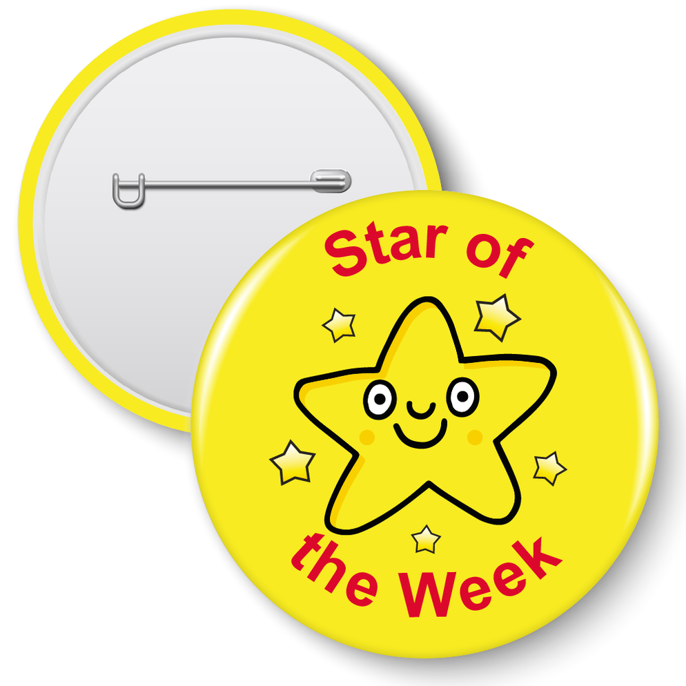 10 Smiling Star Of The Week Reward Badges (38mm) — MyClassroom