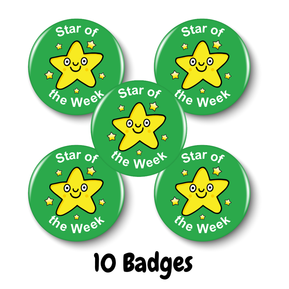10 Smiling Star Of The Week Reward Badges (38mm) — MyClassroom
