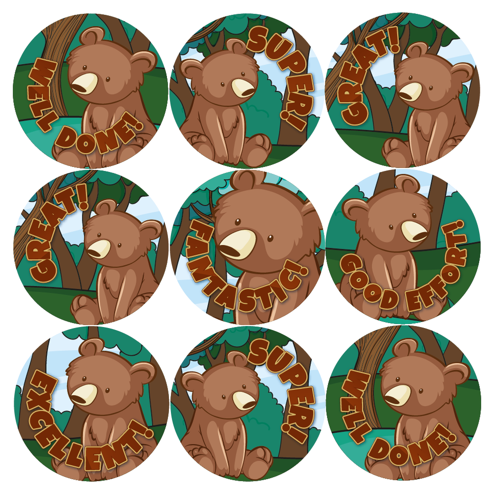 Cute Woodland Bear Praise Words Reward Stickers — MyClassroom
