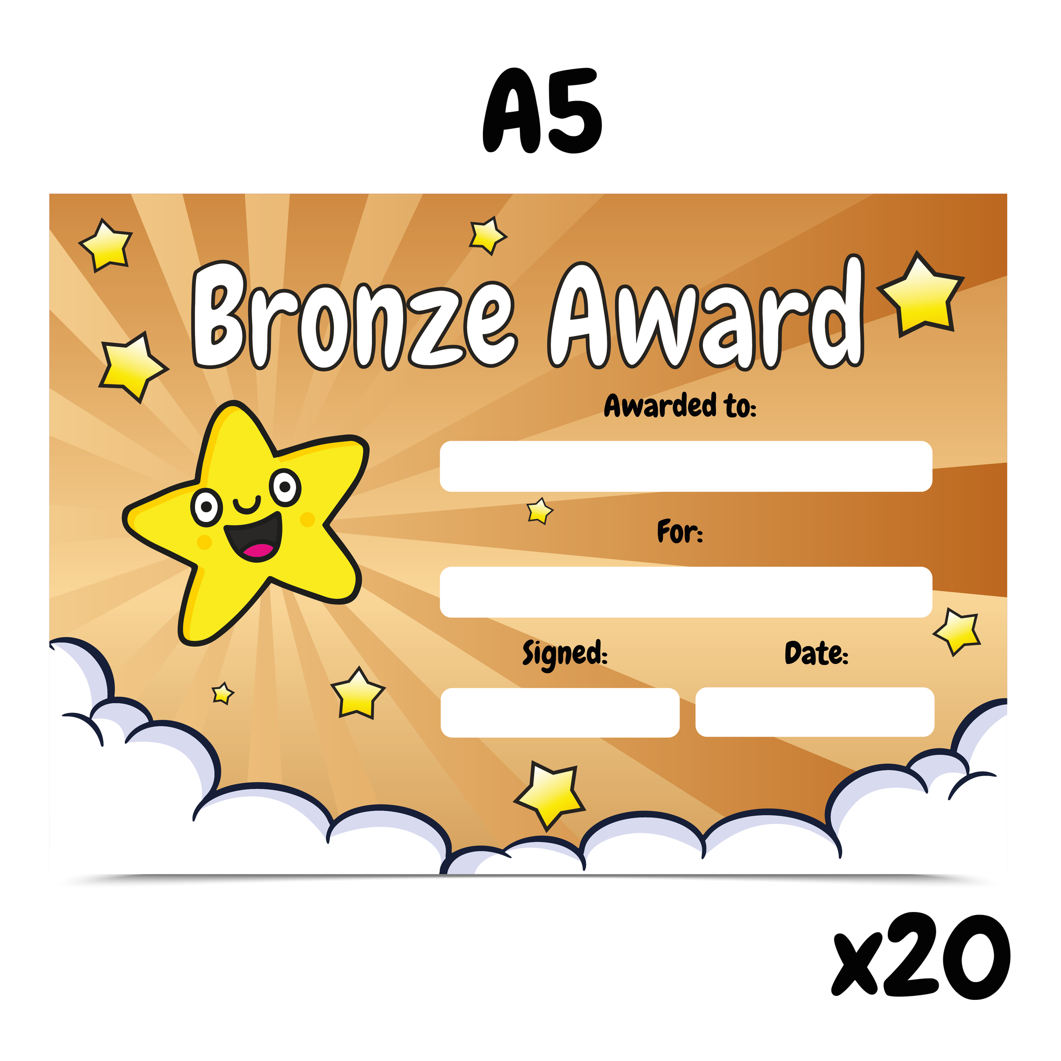 20 Bronze Award Reward Certificates (A5) — MyClassroom
