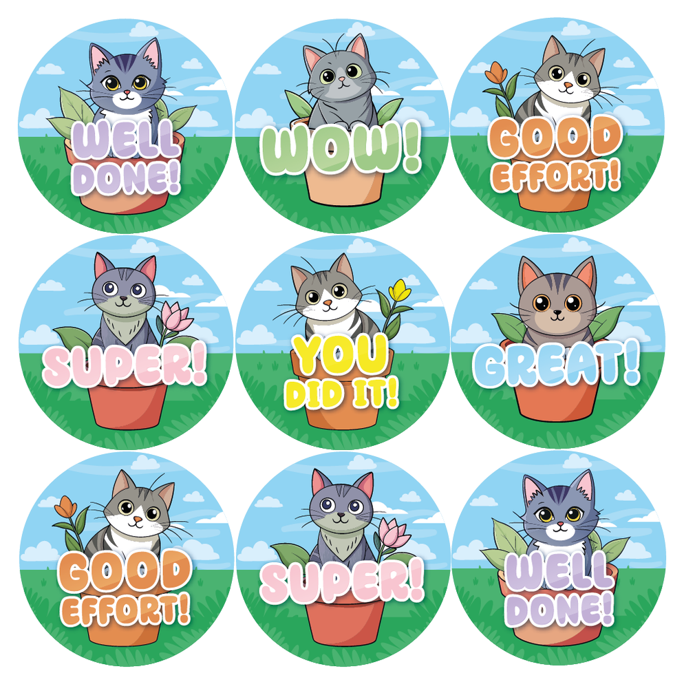 Happy Cats Praise Words Reward Stickers — MyClassroom
