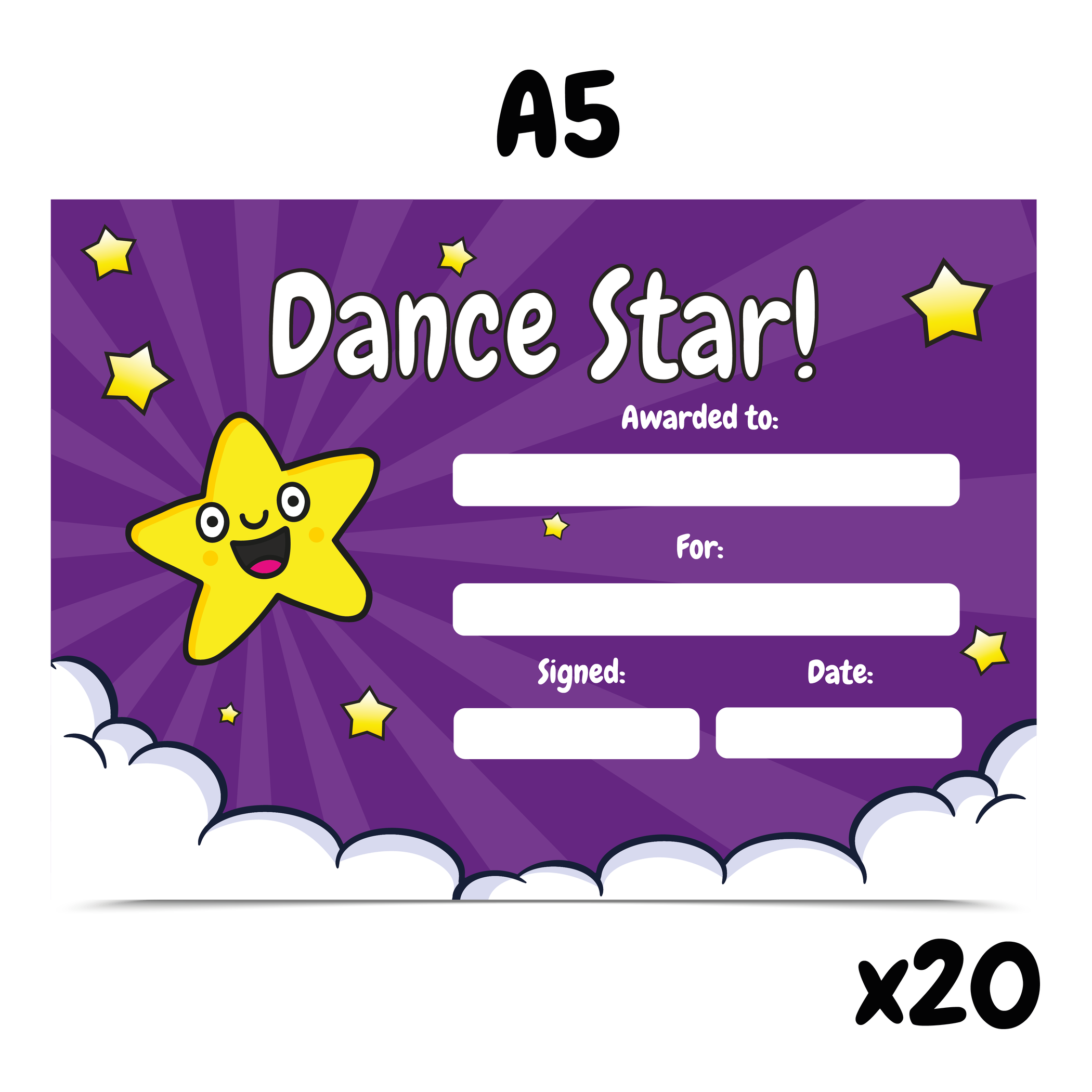20 Dance Star Reward Certificates (A5) — MyClassroom