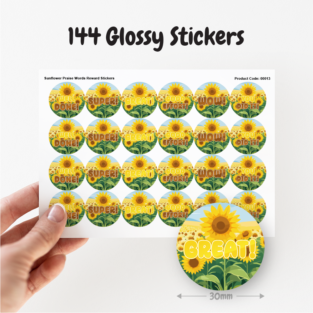 Sunflower Praise Words Reward Stickers — MyClassroom