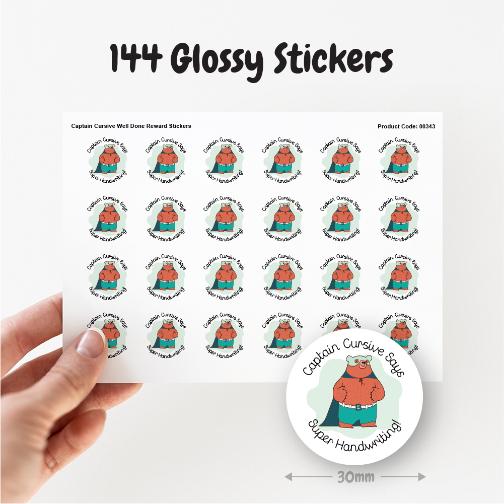 Captain Cursive Well Done Reward Stickers — MyClassroom