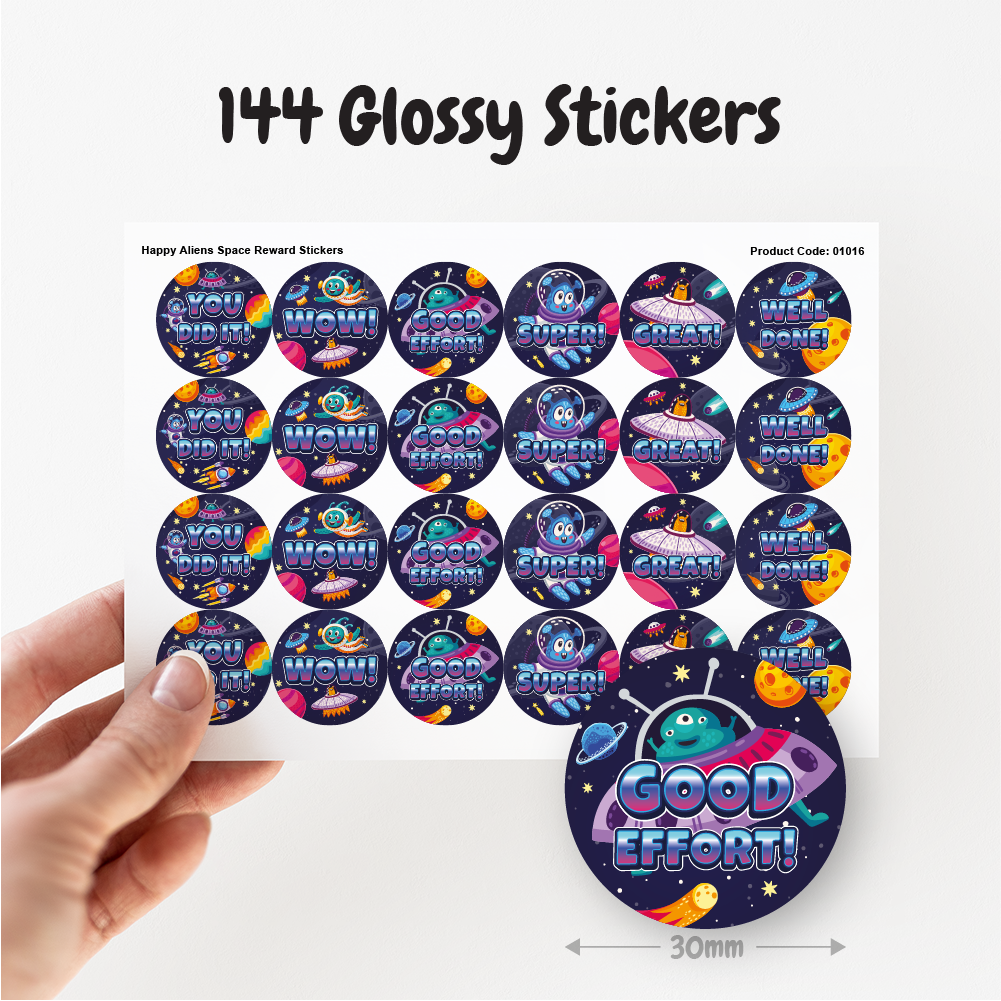 Happy Alien Praise Words Space Reward Stickers — MyClassroom