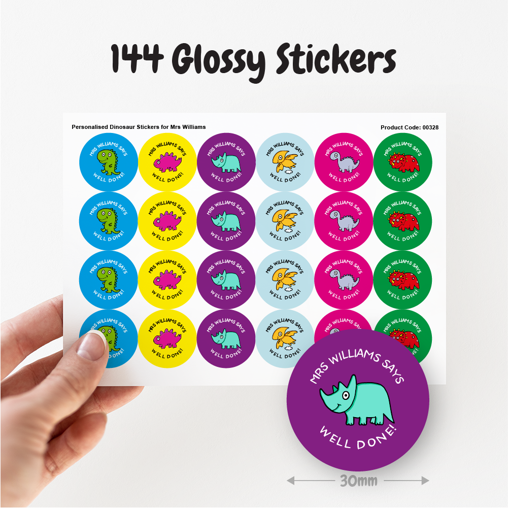 Personalised Dinosaur Well Done Reward Stickers — MyClassroom