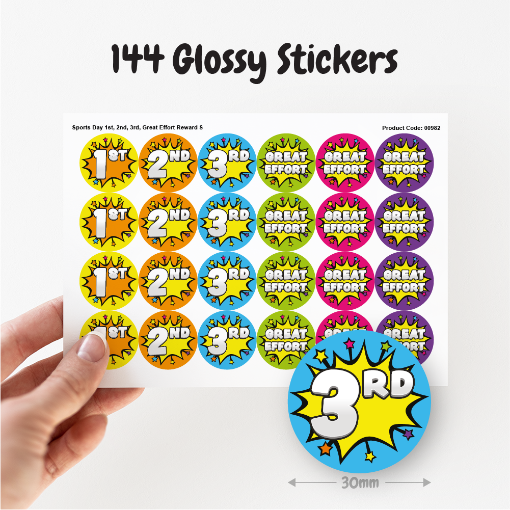 1st, 2nd, 3rd Place, Great Effort Sports Day Reward Stickers — MyClassroom