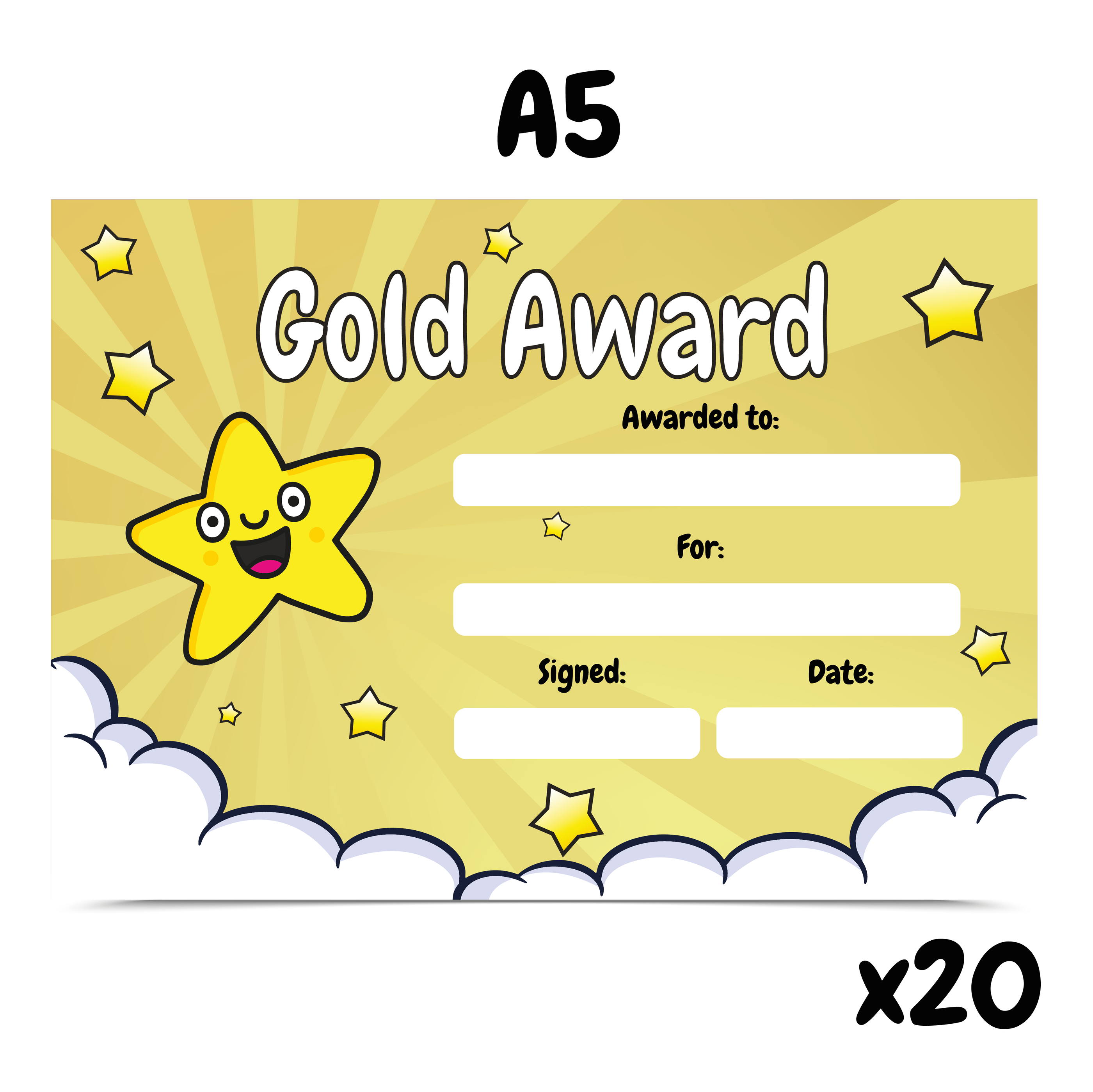 20 Gold Award Reward Certificates (A5) — MyClassroom