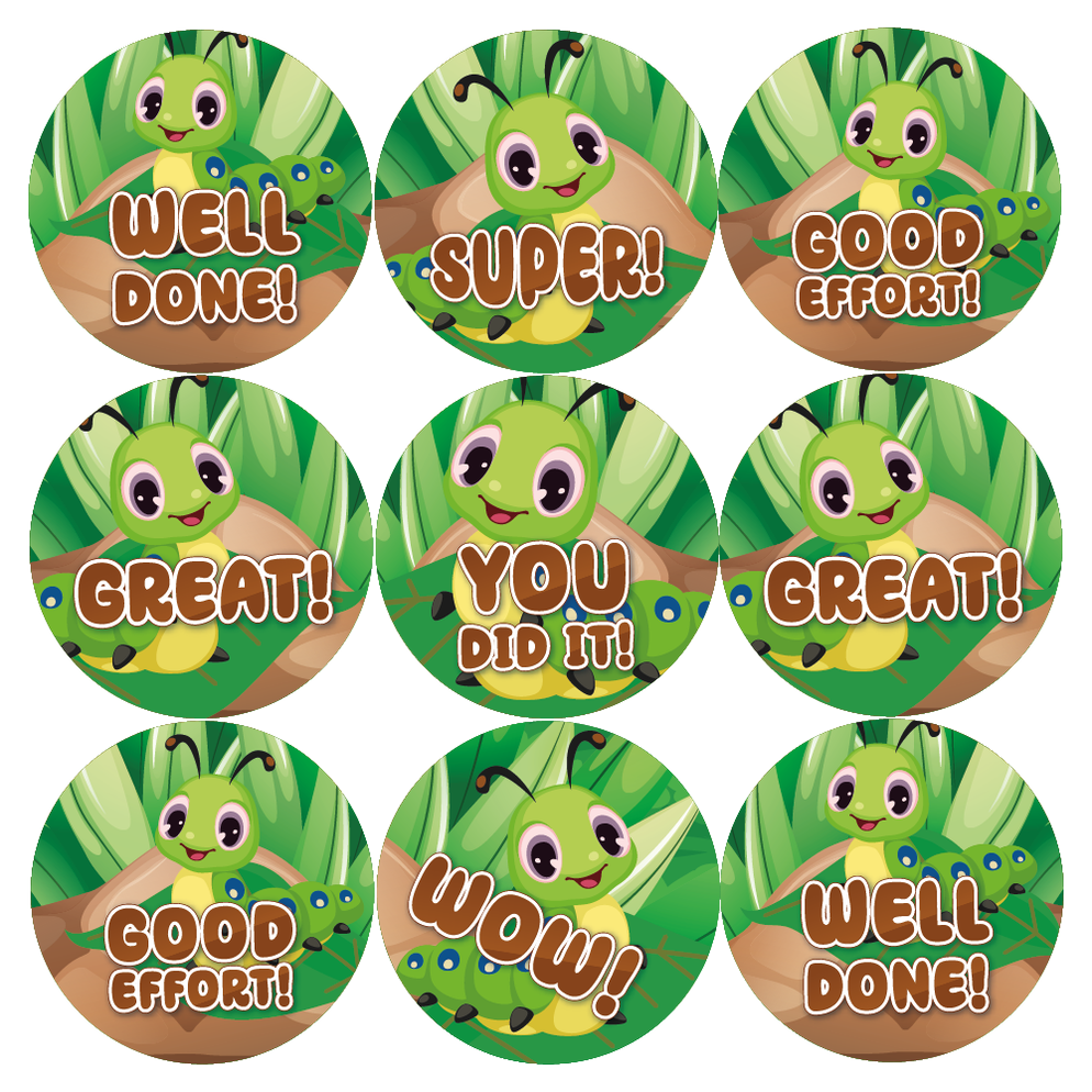 Happy Caterpillar Praise Words Reward Stickers — MyClassroom