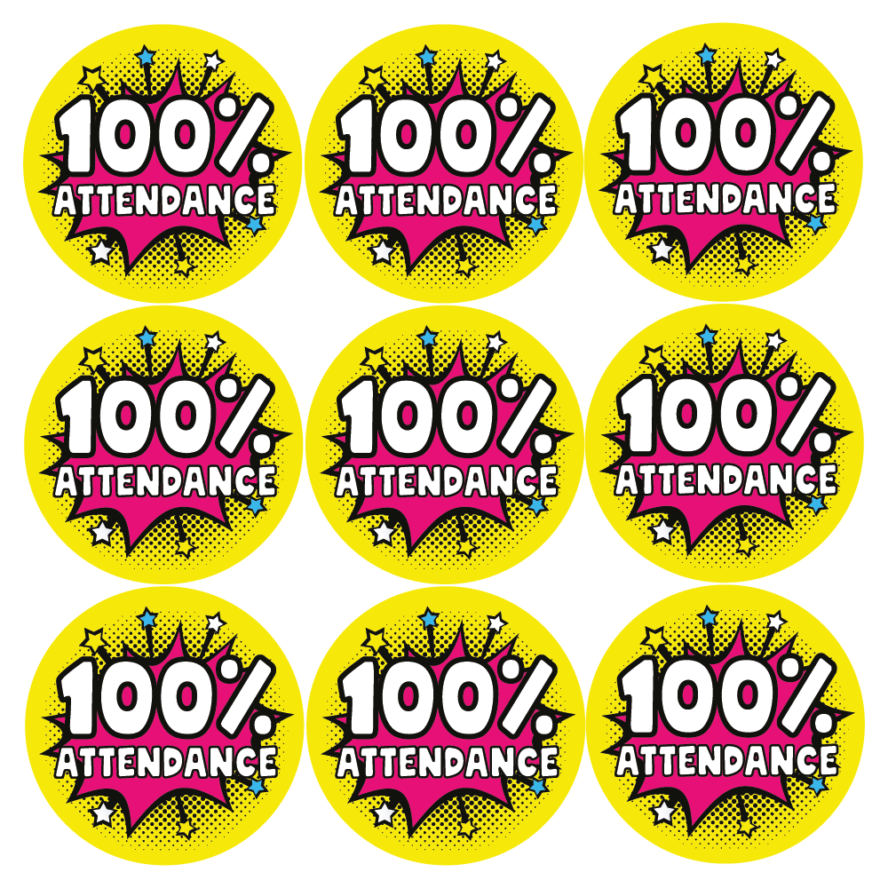 Retro 100% Attendance Reward Stickers — MyClassroom