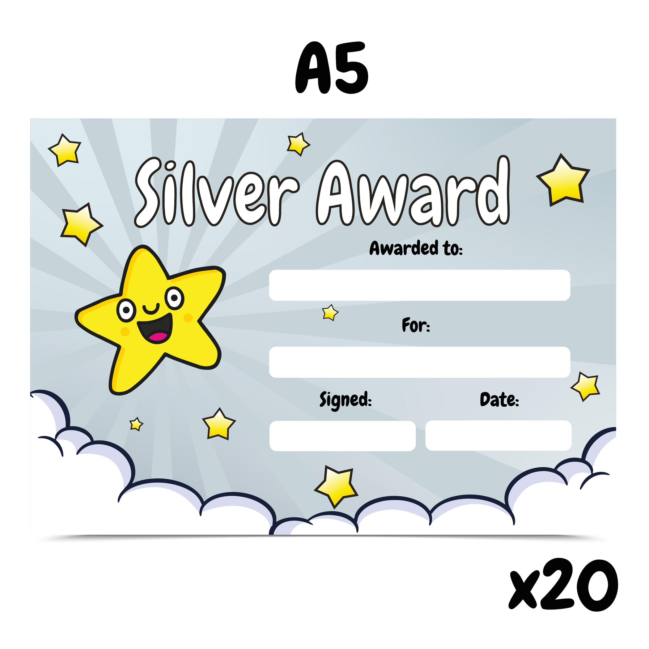 20 Silver Award Reward Certificates (A5) — MyClassroom