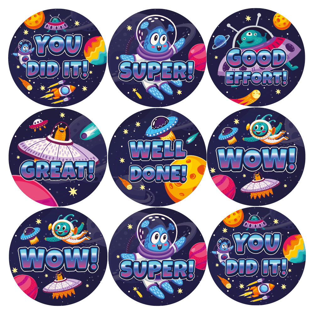 Happy Alien Praise Words Space Reward Stickers — MyClassroom