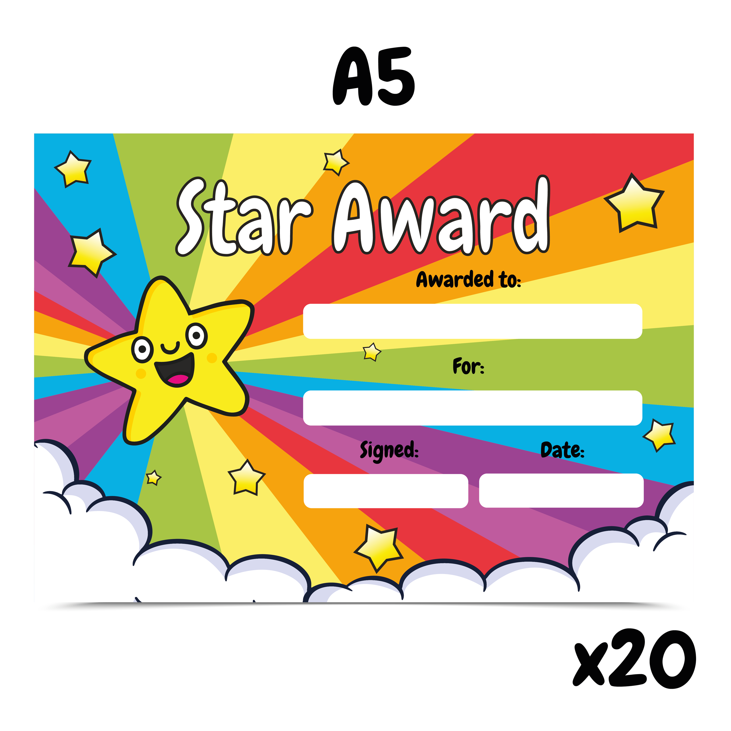 20 Star Award Reward Certificates (A5) — MyClassroom