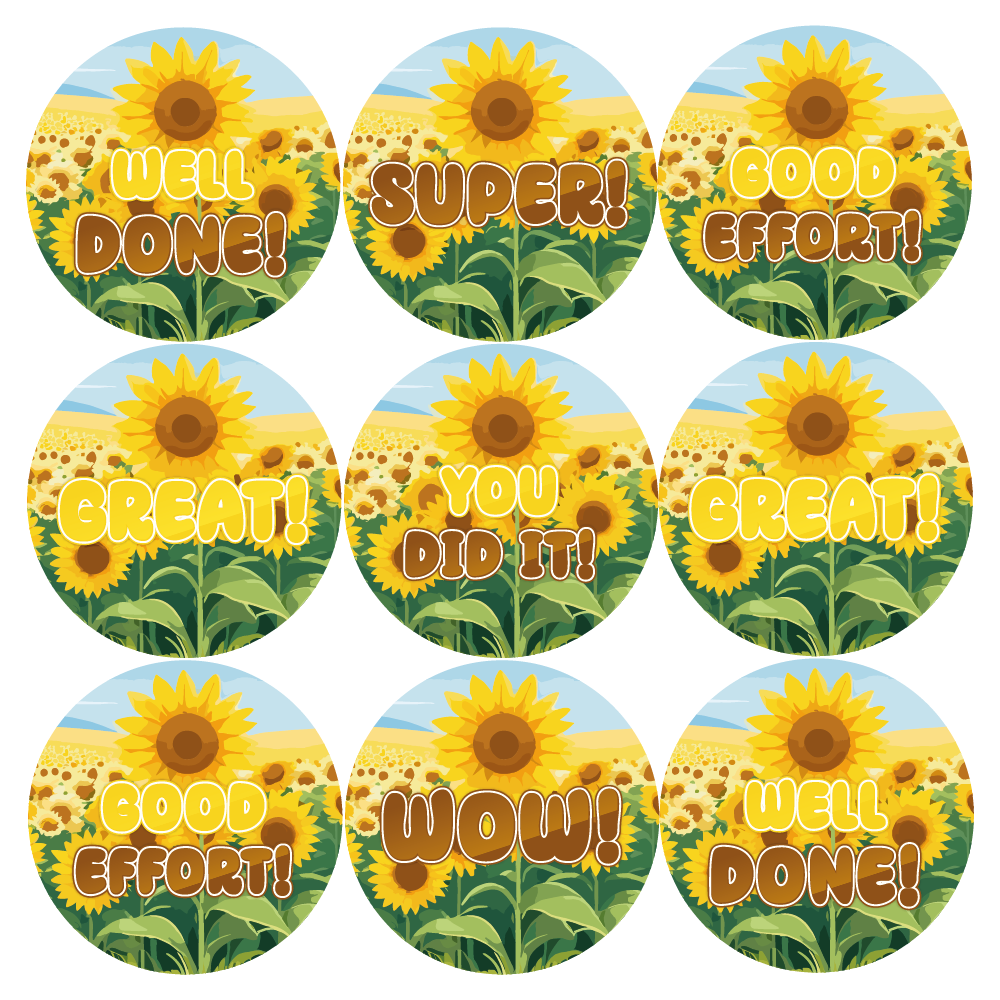 Sunflower Praise Words Reward Stickers — MyClassroom