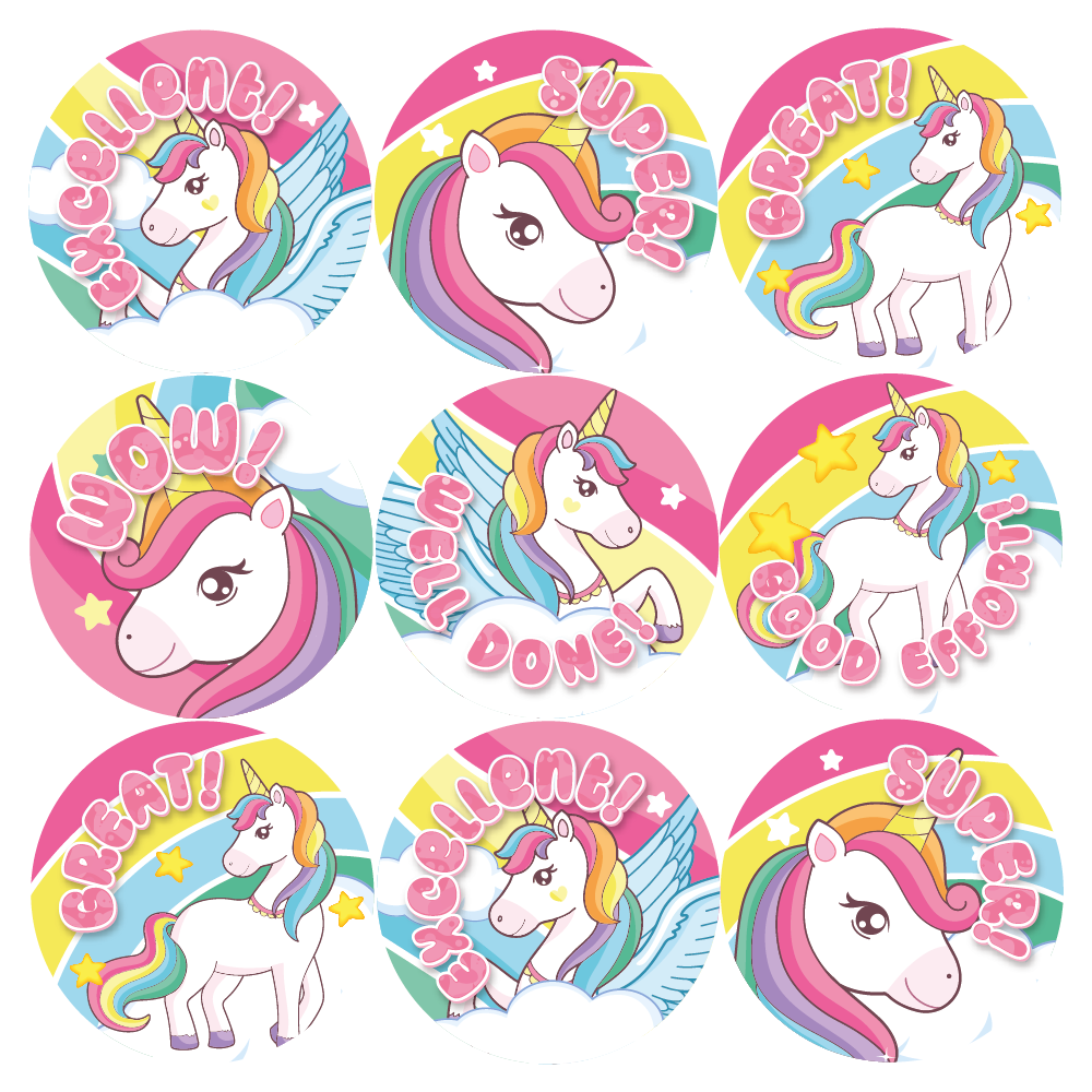 Rainbow Unicorn Praise Words Reward Stickers — MyClassroom