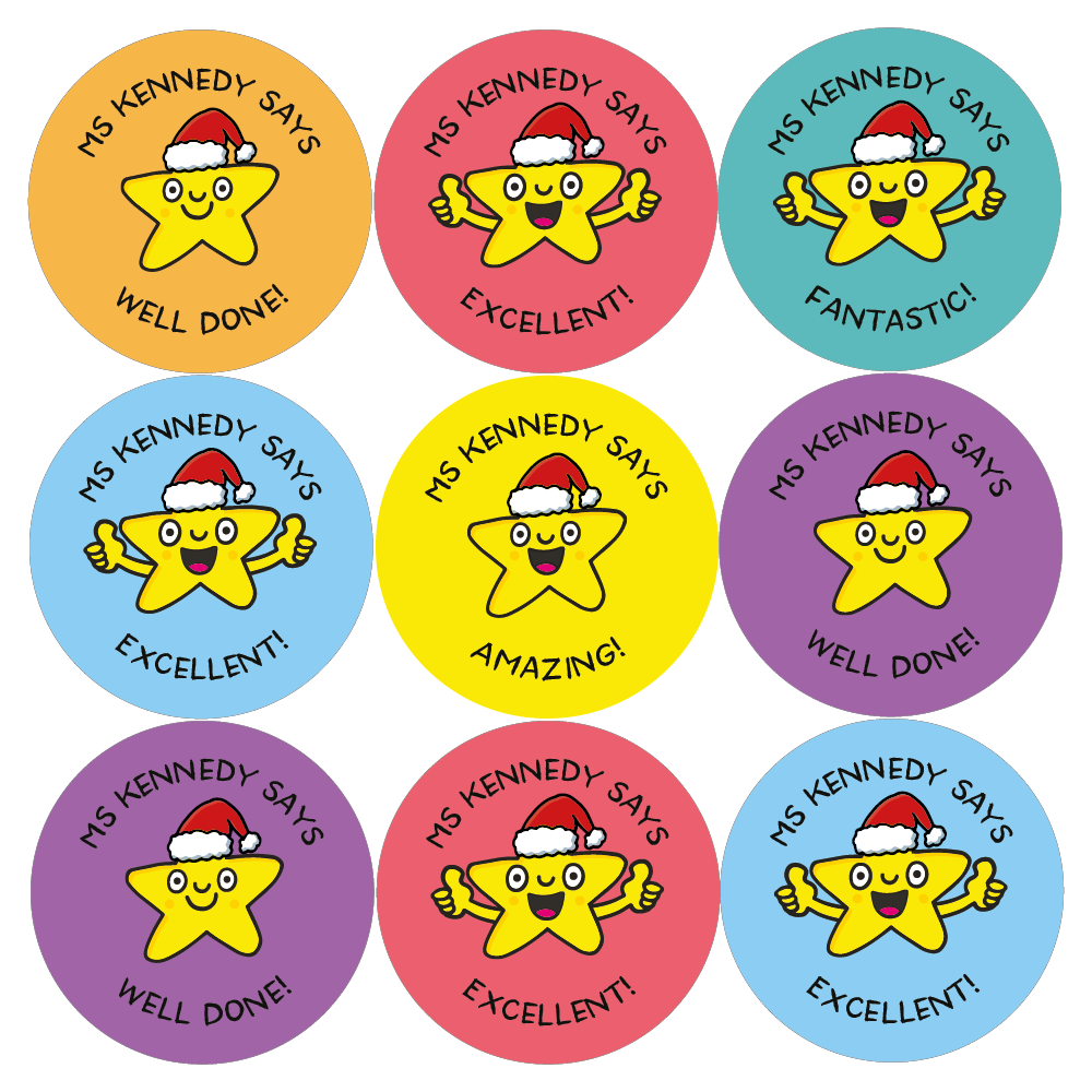 Personalised Smiling Star Reward Stickers (Christmas Edition) — MyClassroom