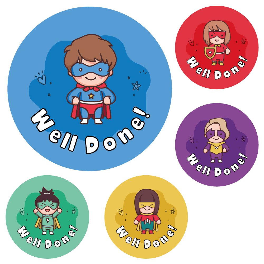 Superhero Well Done Reward Stickers — MyClassroom